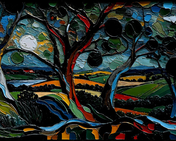 Fantasy Landscape with Starry Sky and Village Details | Deep Dream ...