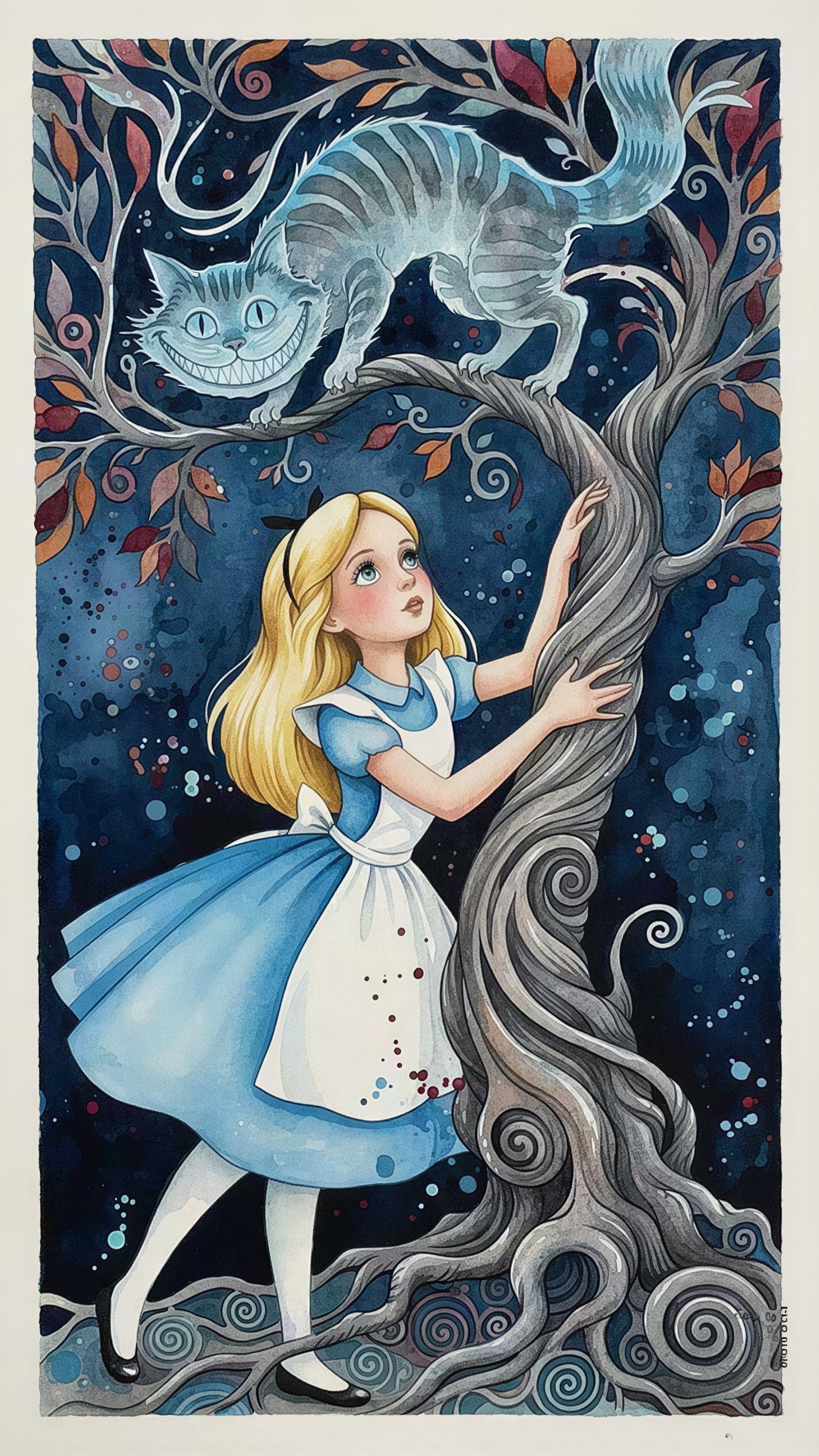 Whimsical Watercolor of Alice and Cheshire Cat | Deep Dream Generator