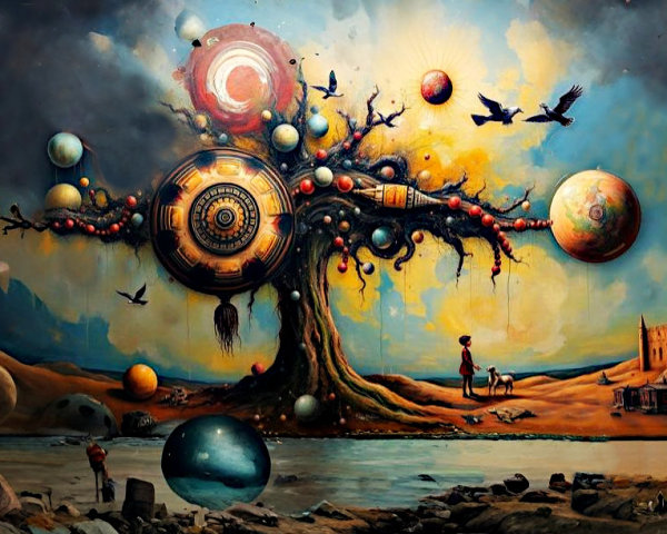 Surreal Oil Painting of a Celestial Tree with Ornaments | Deep Dream ...