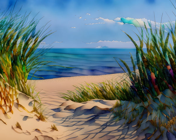 Abstract Beach Scene Painting with Vibrant Brushstrokes and Seaside ...